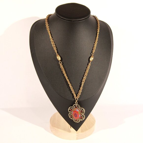 Tara | Jewelry | Vintage Tara Gold Tone Pendant Necklace With Red ...